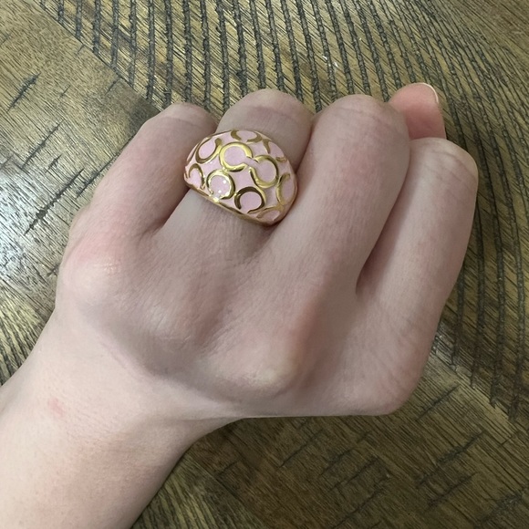Coach | Jewelry | Coach Logo Pink Gold Plated Dome Ring | Poshmark